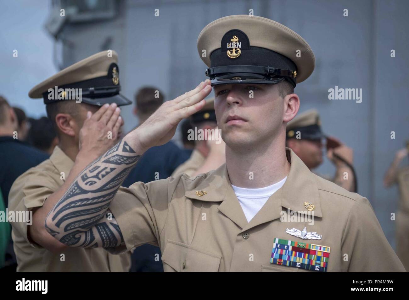 PHILIPPINE SEA (Sept. 14, 2018) Chief Navy Counselor Cameron Pritchett ...