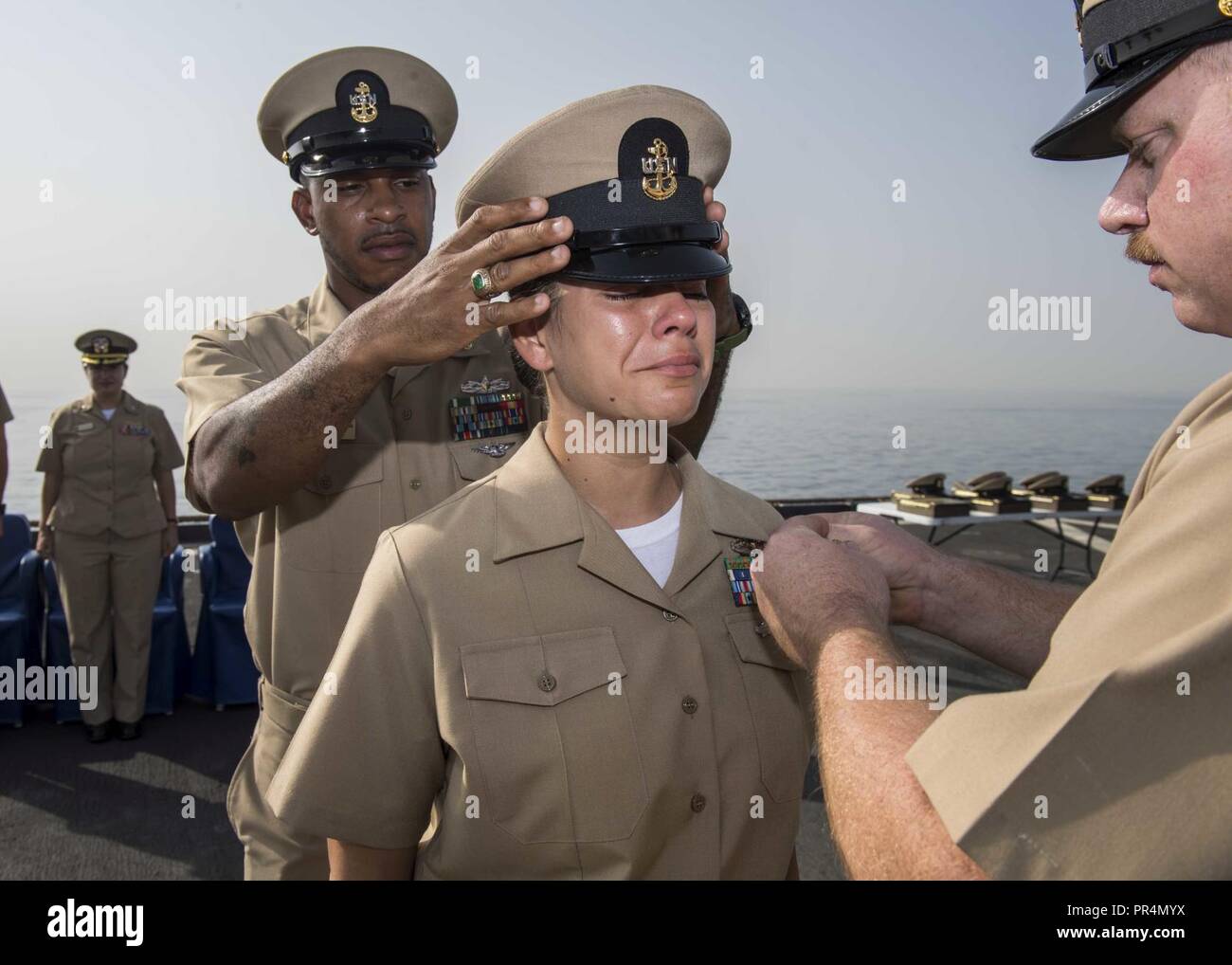 GULF OF ADEN (Sept. 14, 2018) Yeoman 1st Class Stacey Brennen is ...