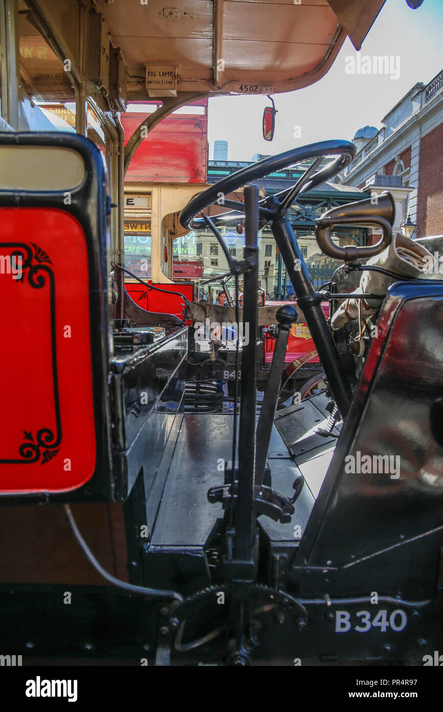 London, UK 29 September 2018 Four first World War battle buses were on ...