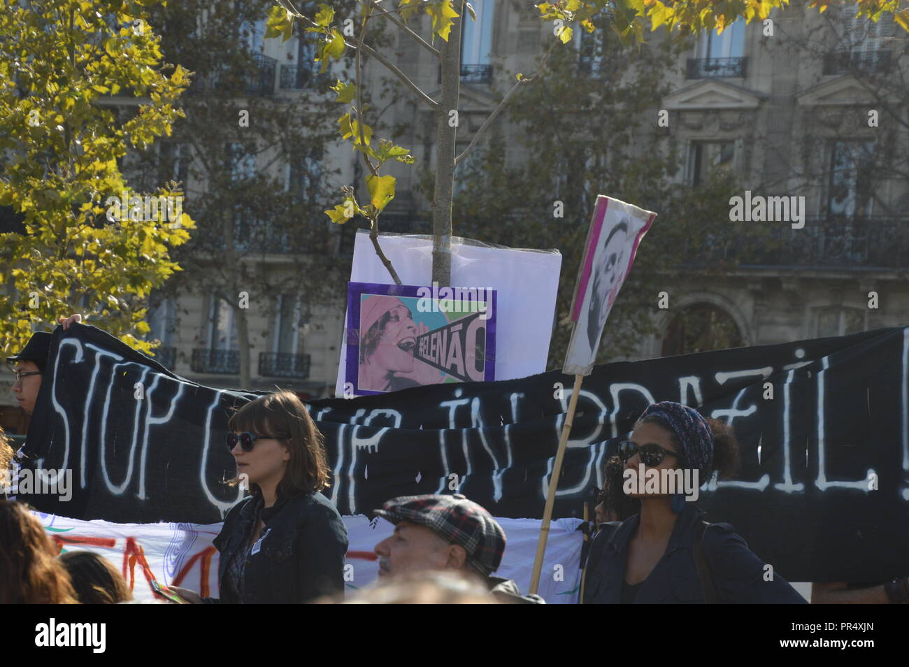 Brazilians women vs Bolsonaro. Demo for the rights of the brazilian women. Demo against the coup ...