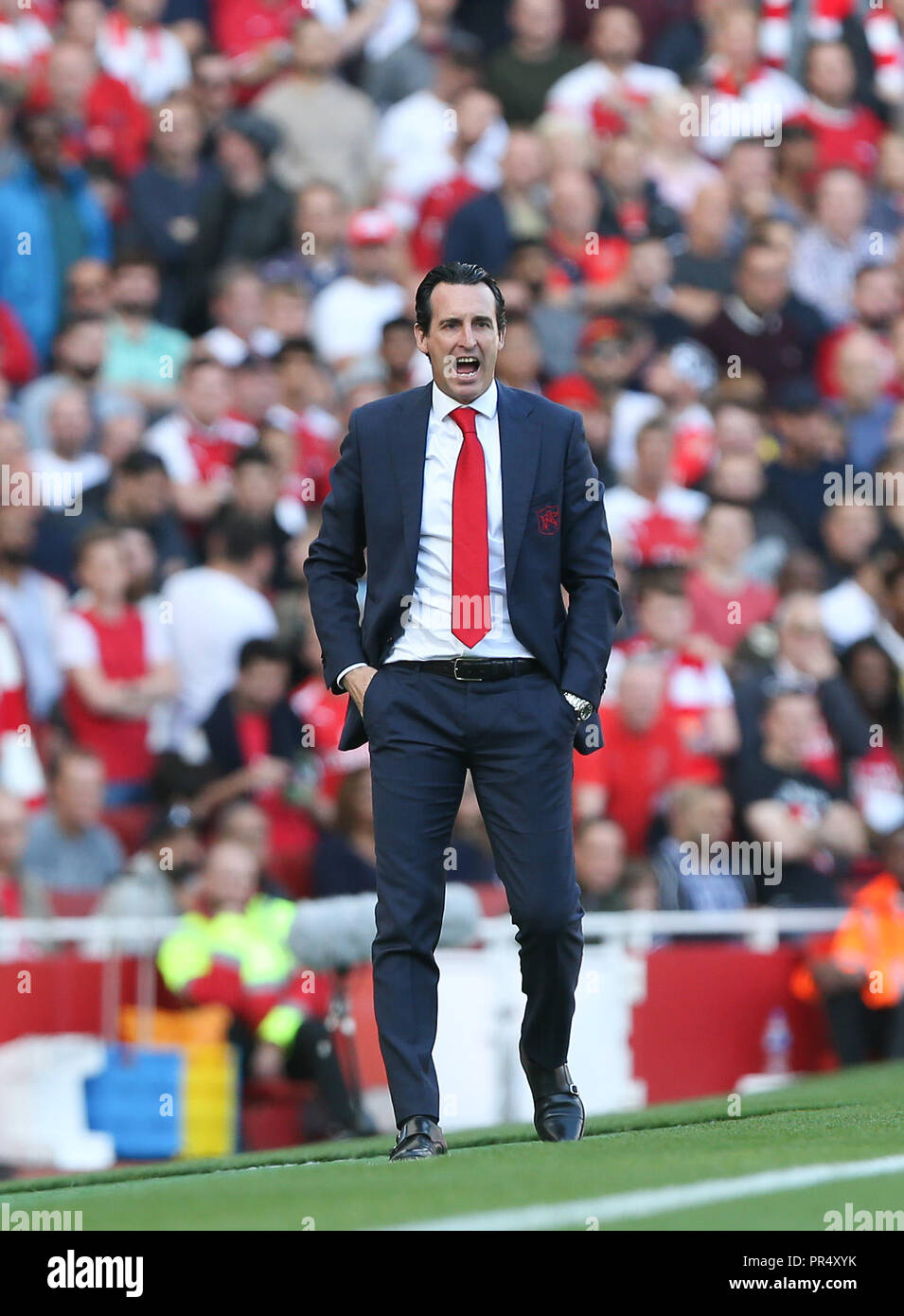 London, UK. 29th September 2018, Arsenal manager Unai Emery during the Premier League match ...
