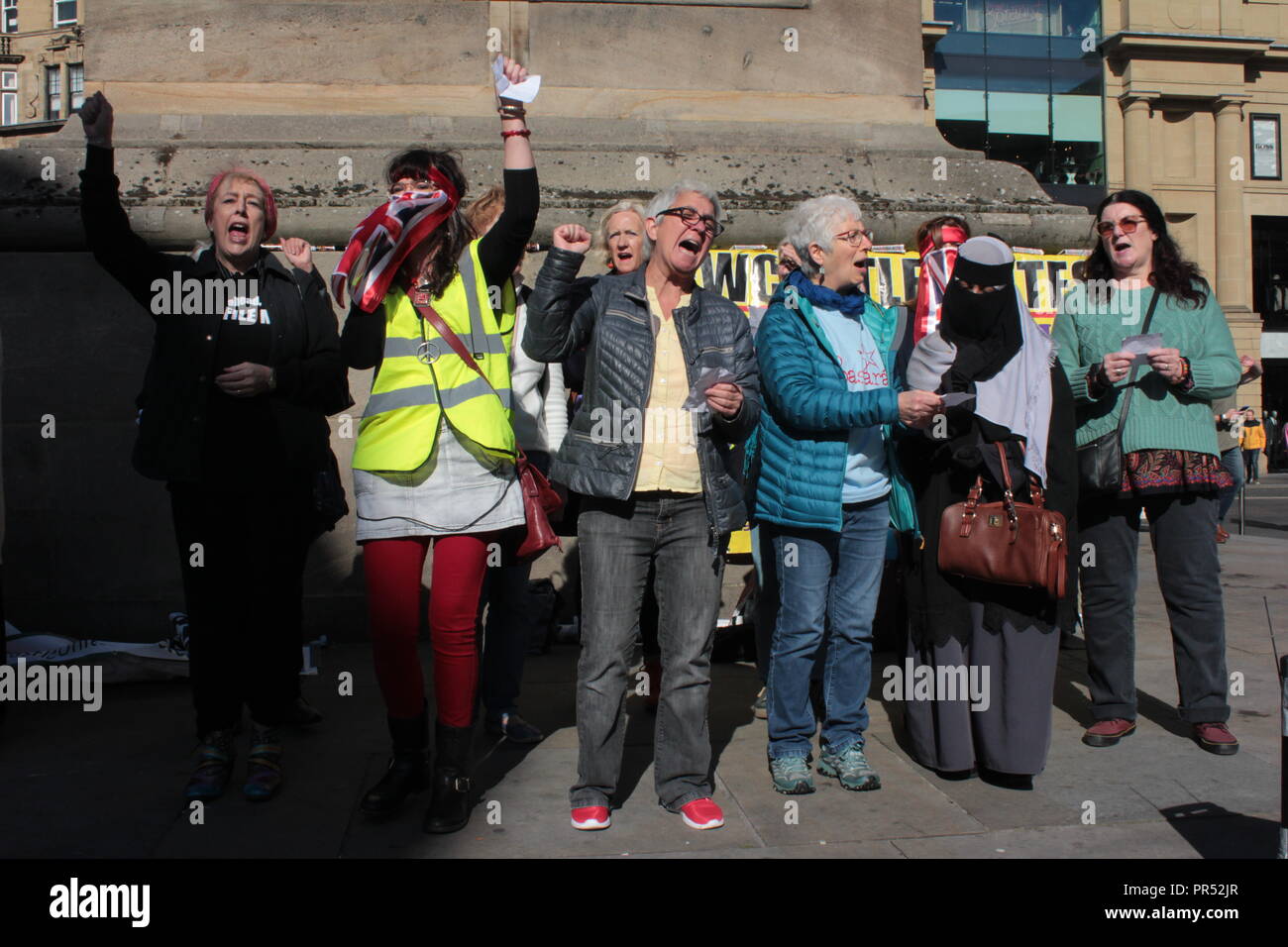 Newcastle, UK. 29th September 2018. Anti-racism group Newcastle Unites ...