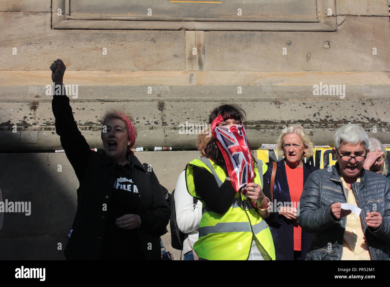 Newcastle, UK. 29th September 2018. Anti-racism group Newcastle Unites ...