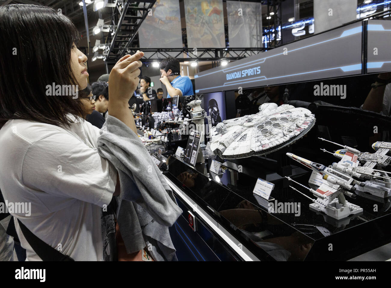 Tokyo, Japan. 29th Sep, 2018. A woman takes a picture of Bandai Star ...