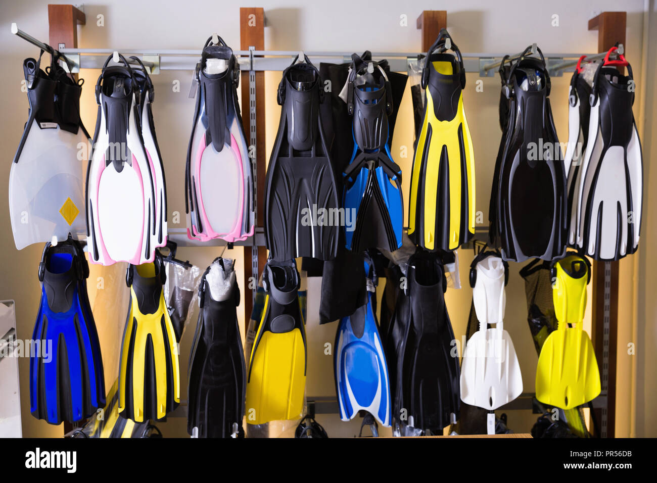 Image of the multicolored stylish modern variety flippers in the diving ...