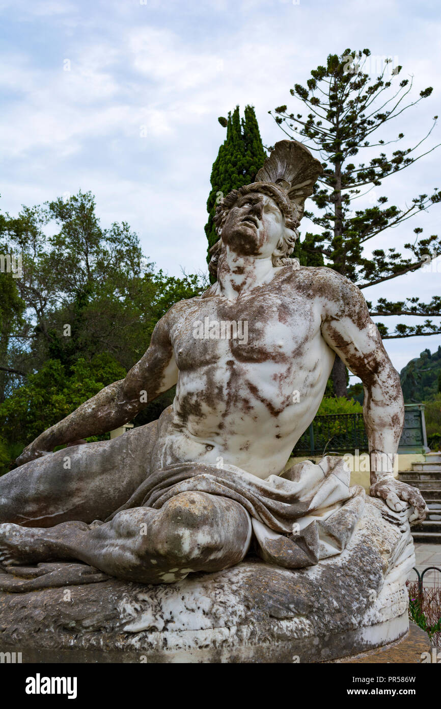 Achilleion palace, Corfu, Greece - August 24, 2018: Sculpture of the ...