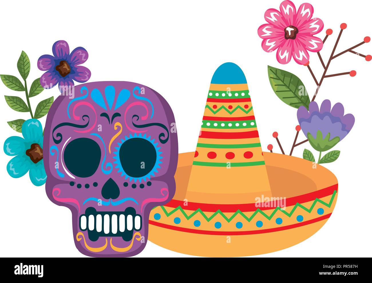 mask of the santa death with flowers and hat vector illustration design ...