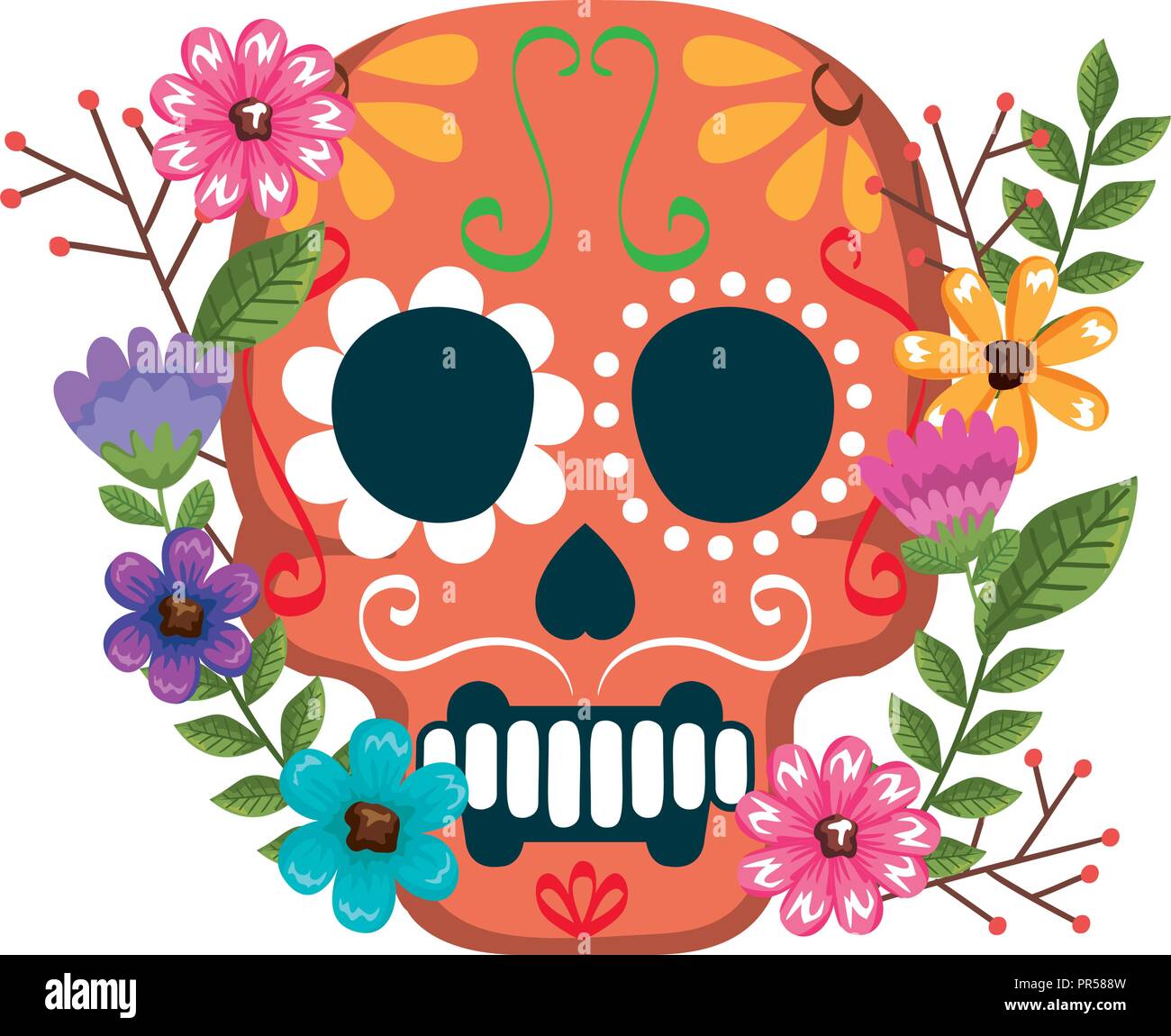 mask of the santa death with flowers vector illustration design Stock ...