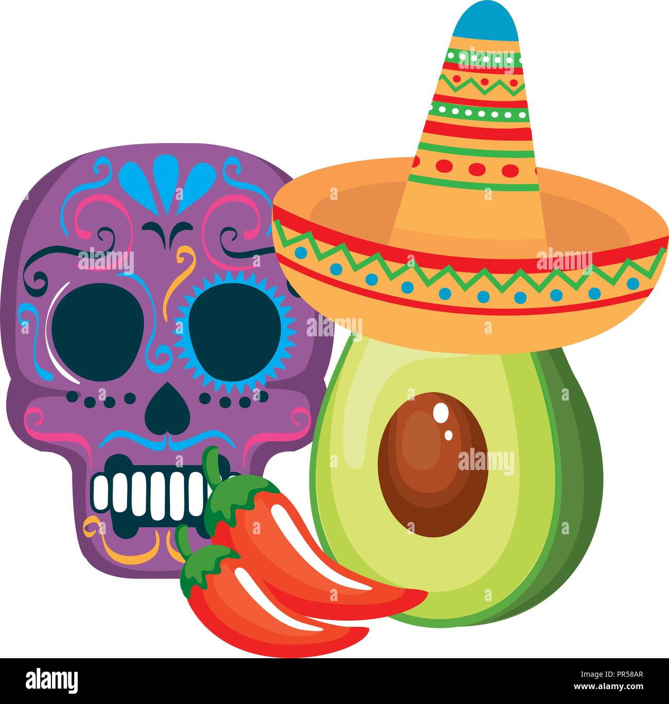 mask of the santa death with hat and vegetables vector illustration ...