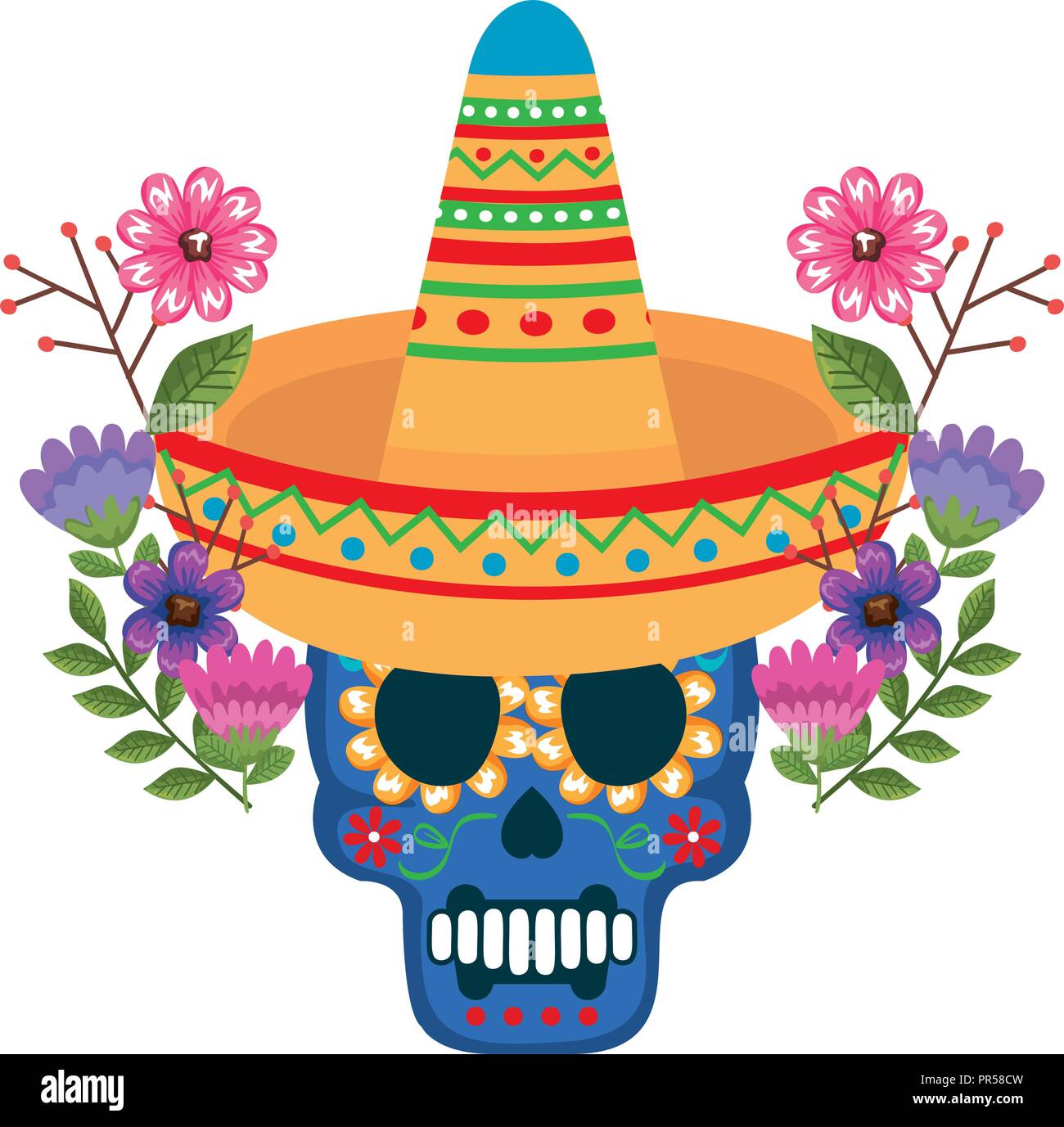 mask of the santa death with flowers and hat vector illustration design ...