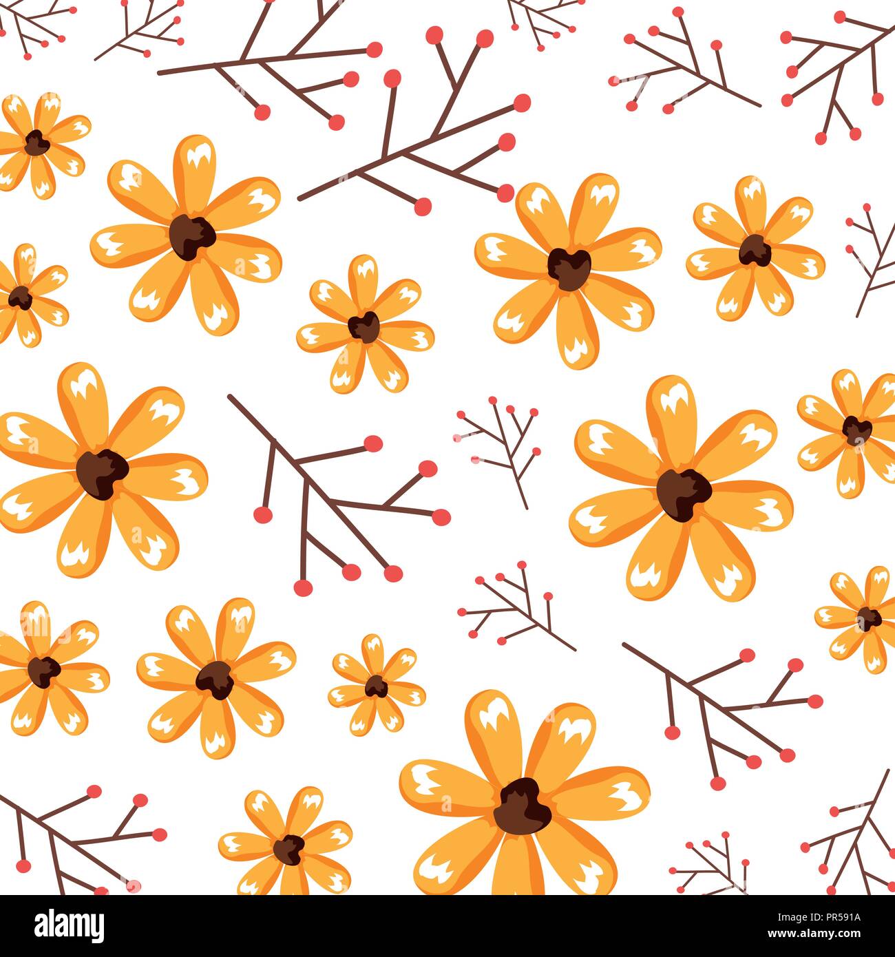 branches with seeds and flowers pattern background vector illustration ...