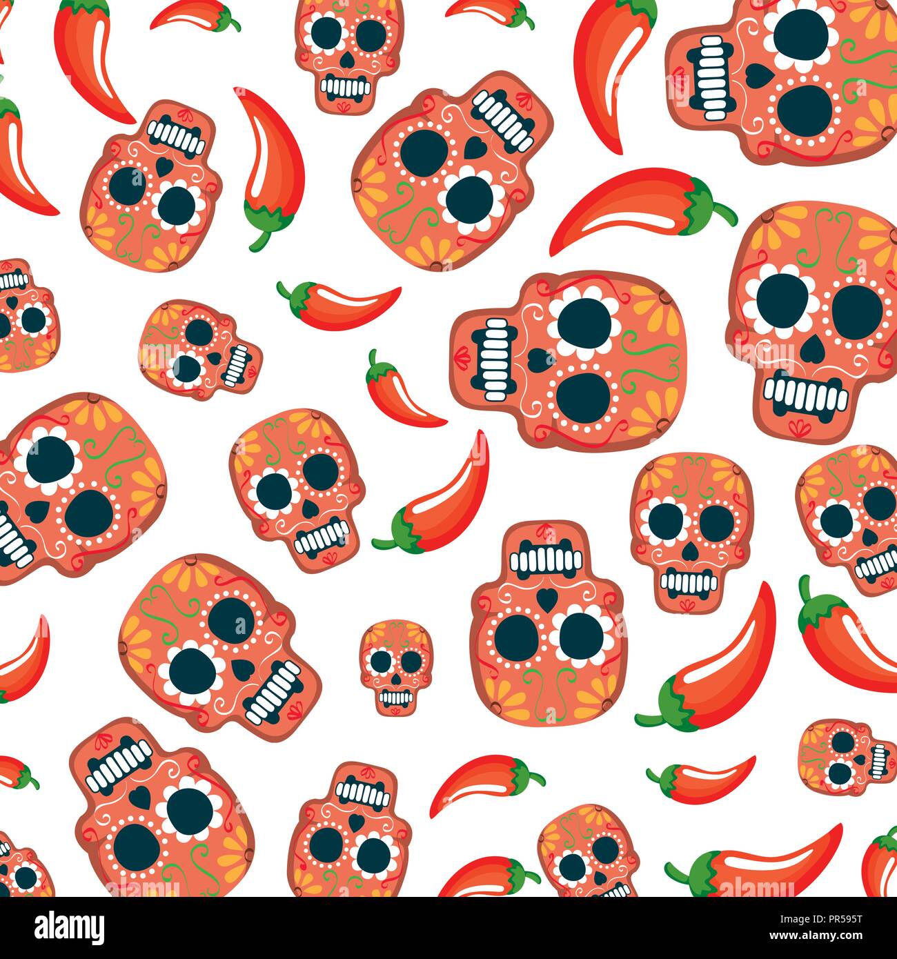 mask of the santa death pattern and chili peppers vector illustration ...