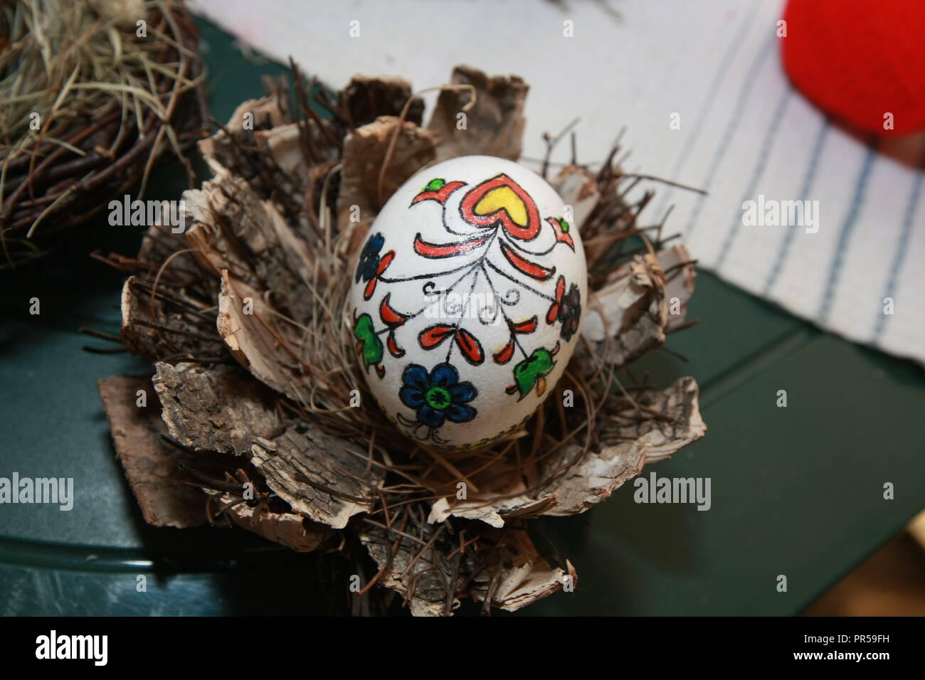 The Easter eggs painted in traditional Bulgarian style on the handmade ...