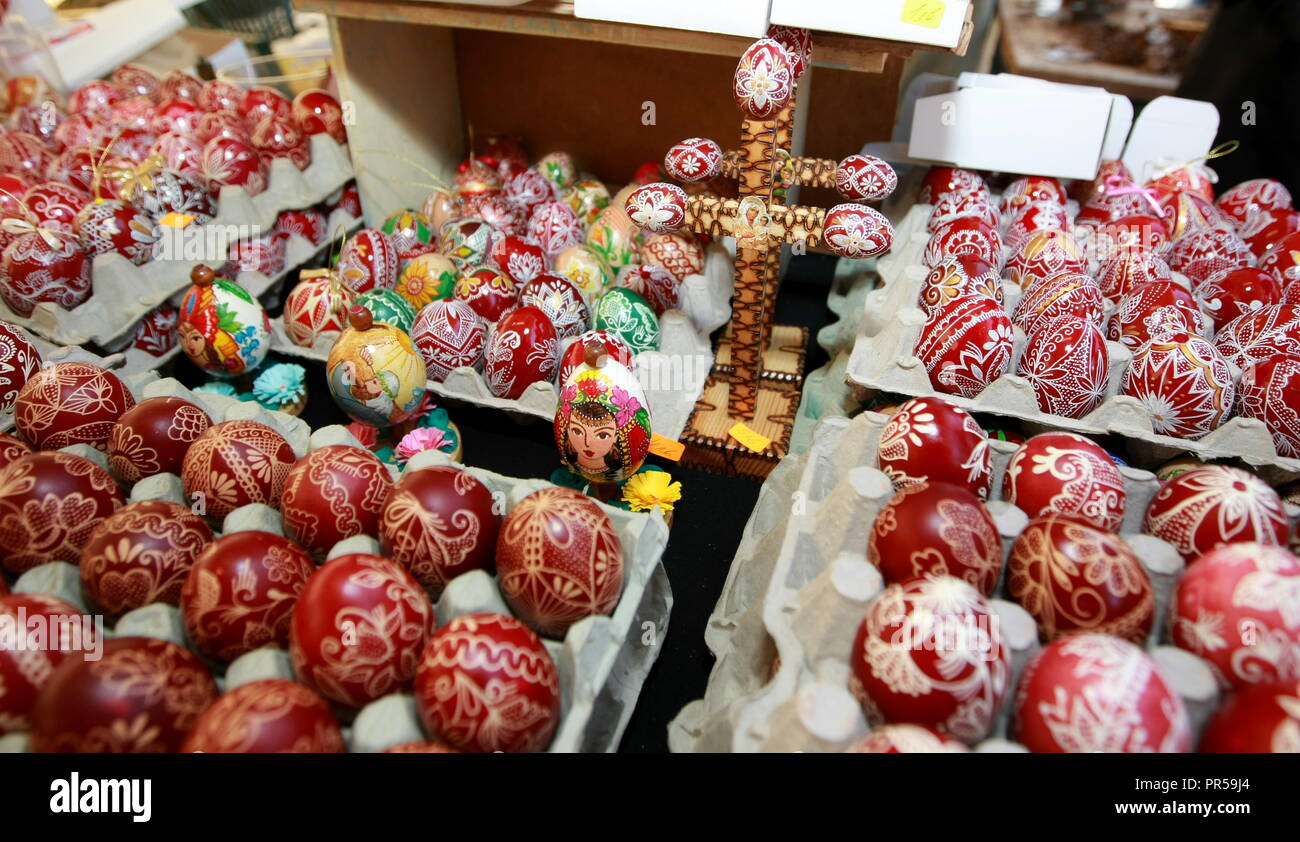 The Easter eggs painted in traditional Bulgarian style on the handmade ...
