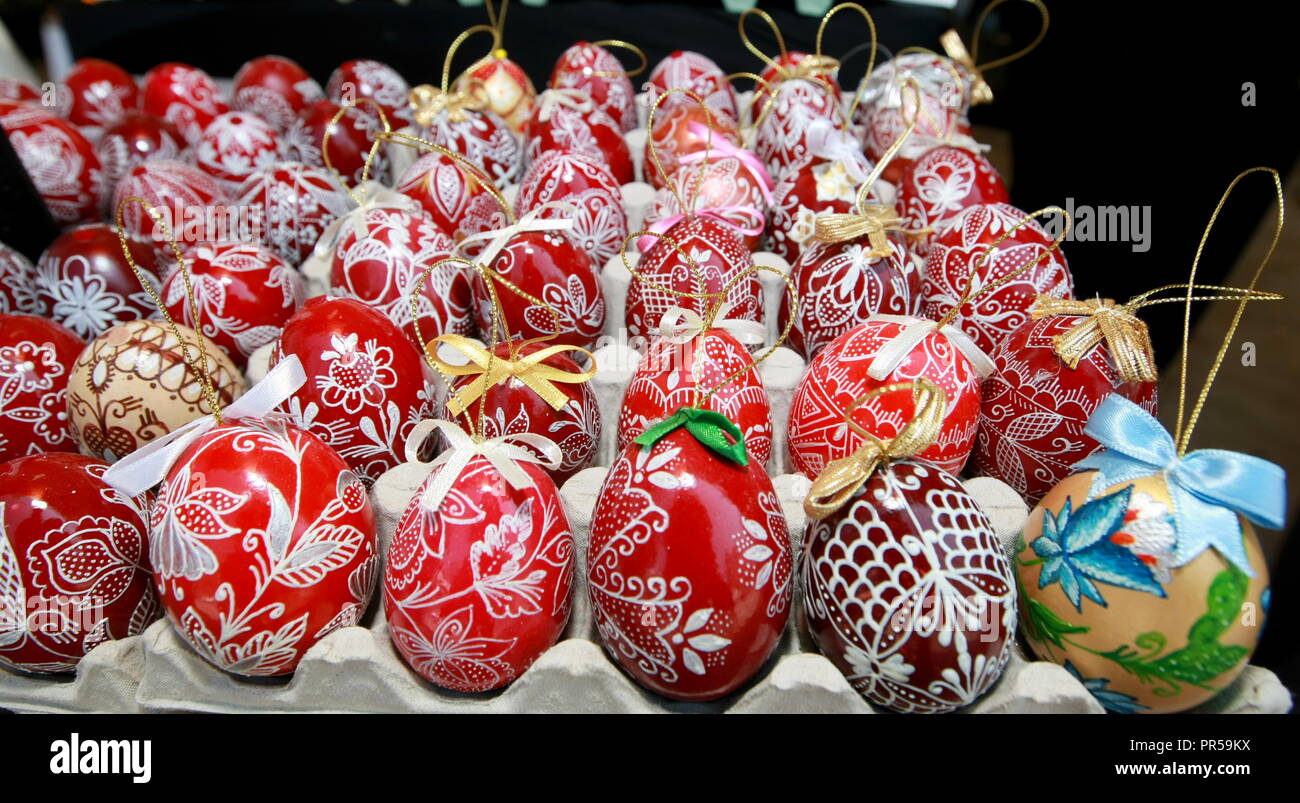 The Easter eggs painted in traditional Bulgarian style on the handmade ...