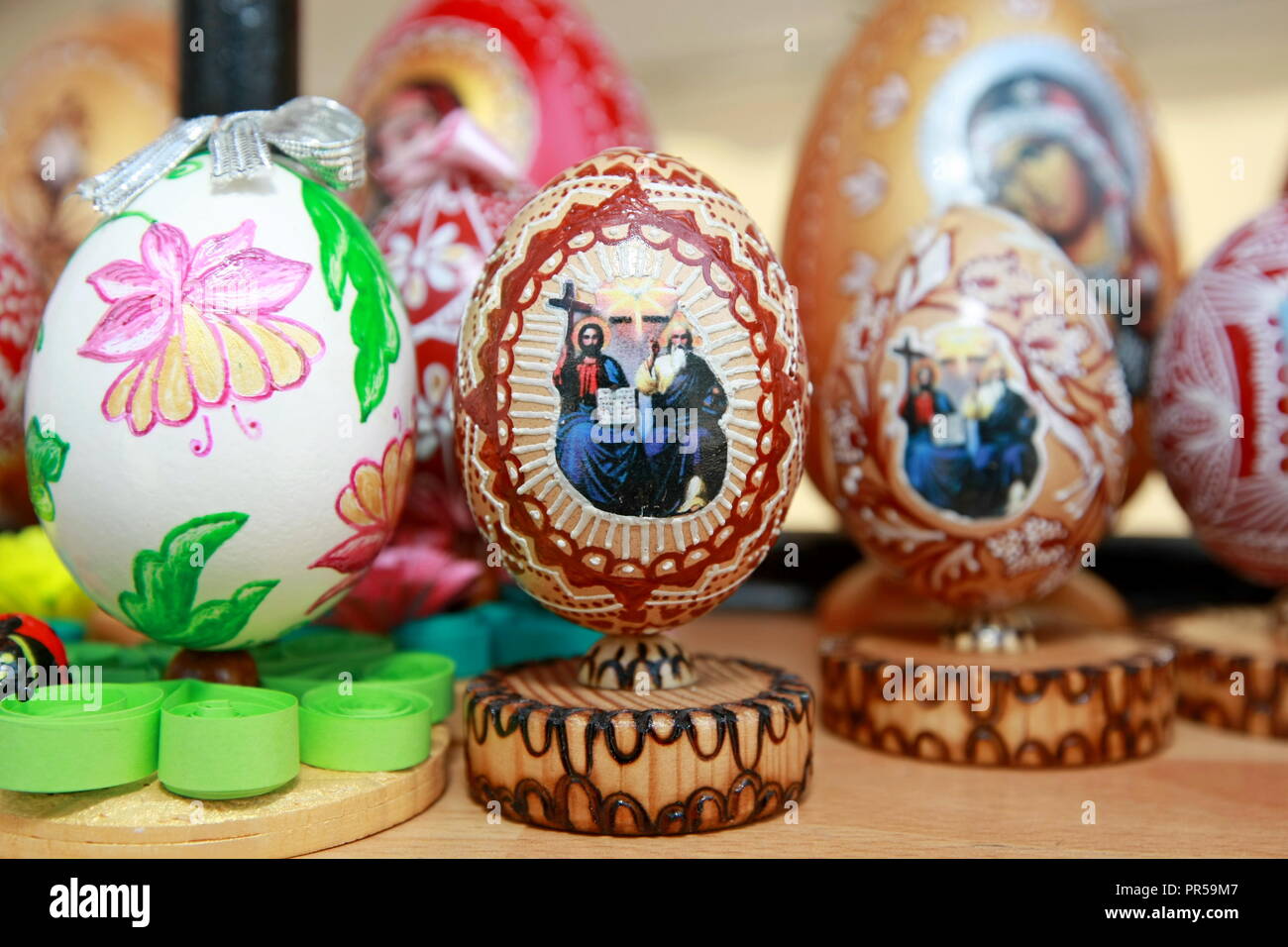 The Easter eggs painted in traditional Bulgarian style on the handmade ...