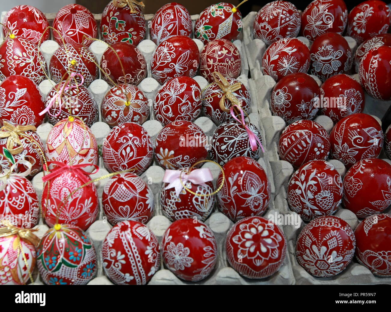The Easter eggs painted in traditional Bulgarian style on the handmade ...