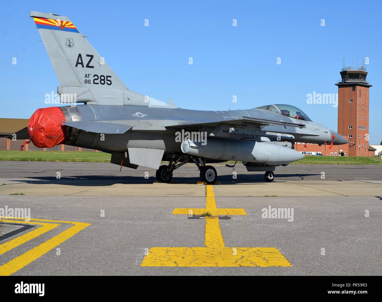An Arizona U.S. Air National Guard F-16 Fighting Falcon sits on the ...
