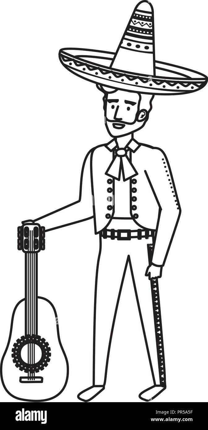 traditional mexican mariachi with guitar vector illustration design ...