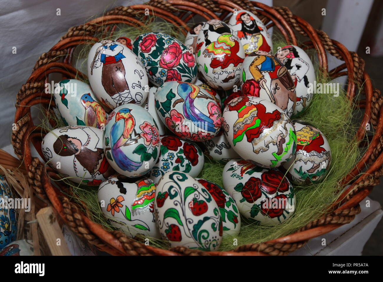 The Easter eggs painted in traditional Bulgarian style on the handmade ...