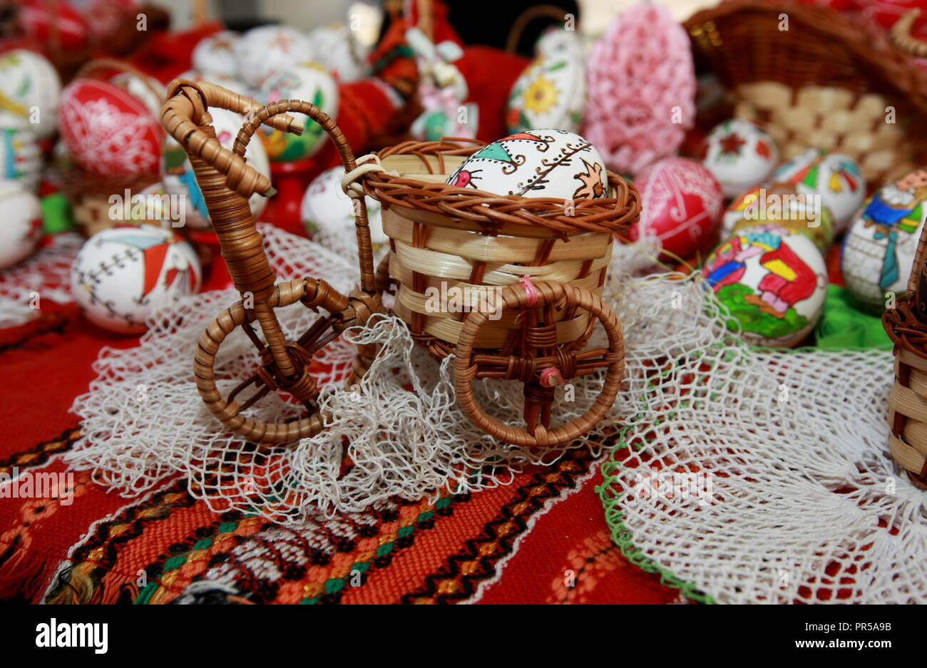 The Easter eggs painted in traditional Bulgarian style on the handmade ...