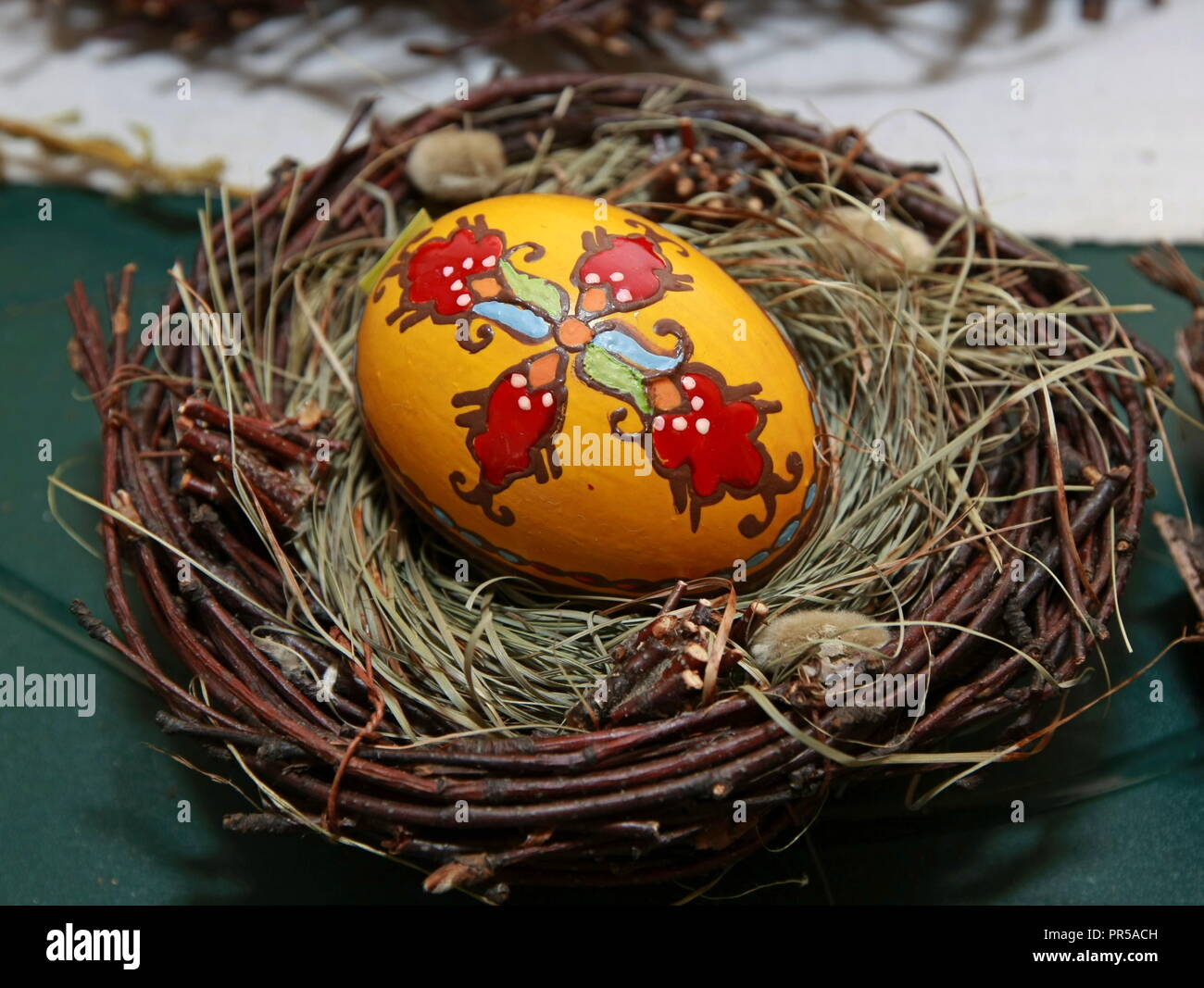 The Easter eggs painted in traditional Bulgarian style on the handmade ...