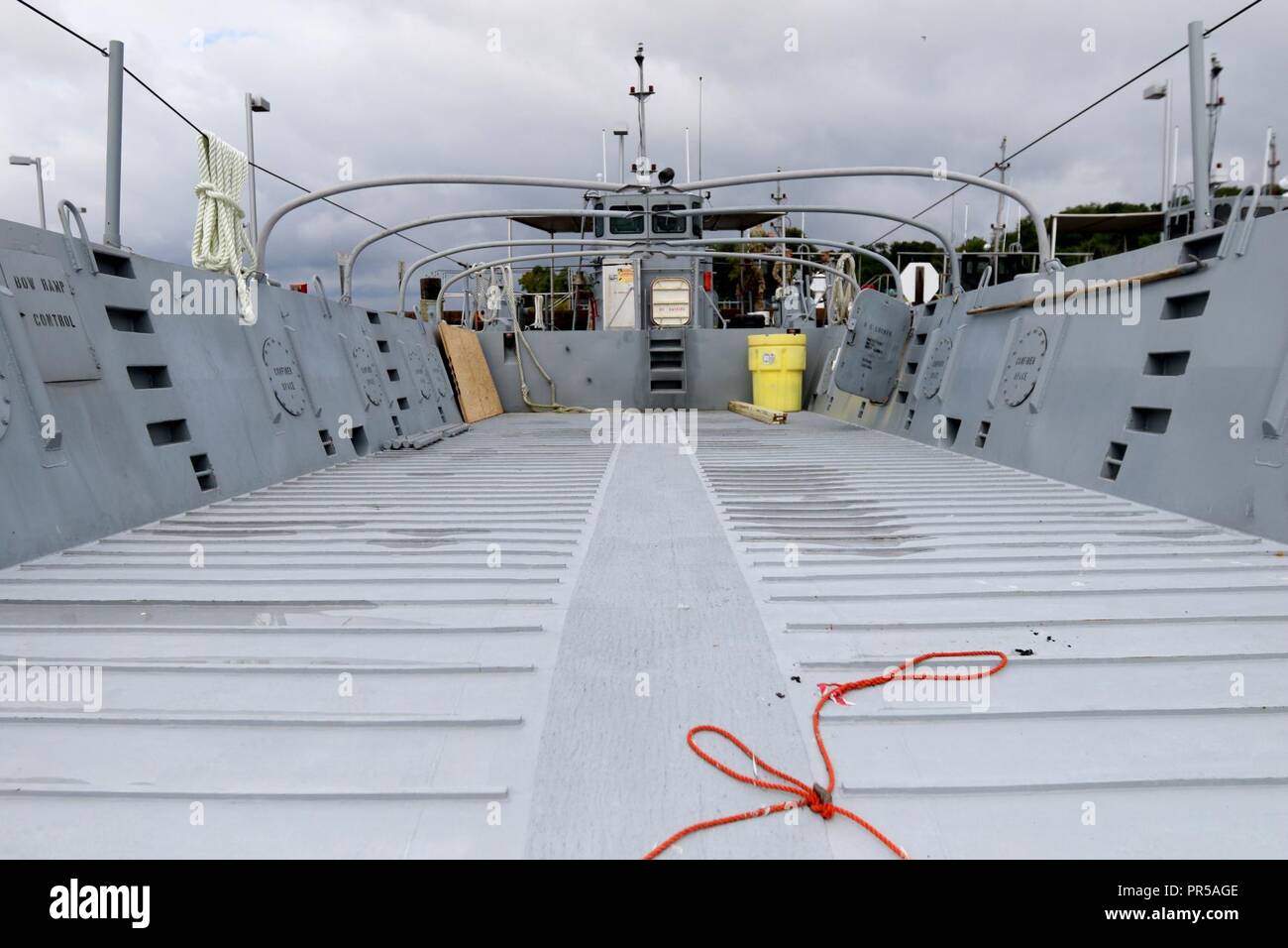 The deck of a landing craft, mechanized sits ready for loading after U ...