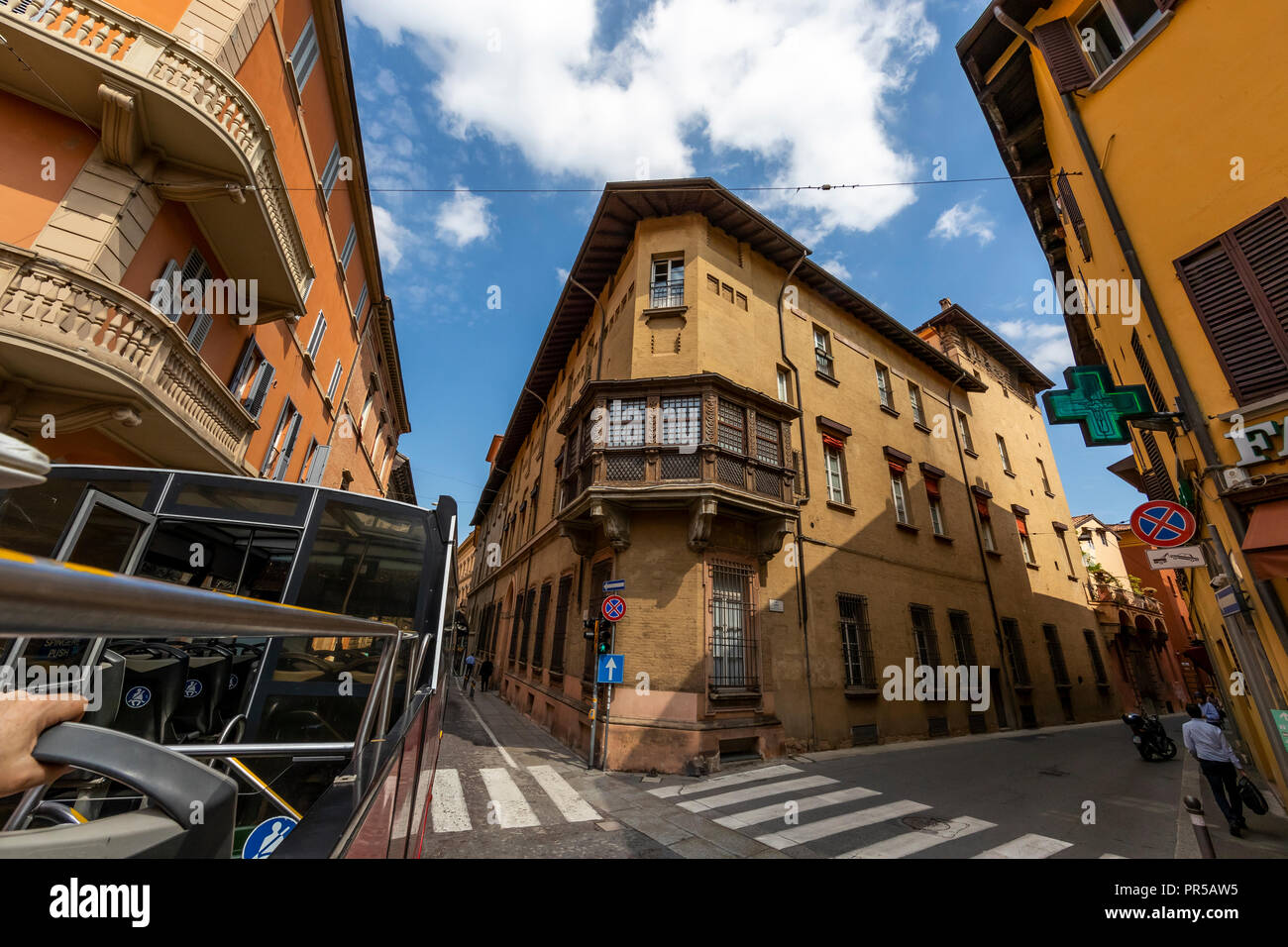 Historical style of porch veranda on a corner building, Bologna, Italy ...