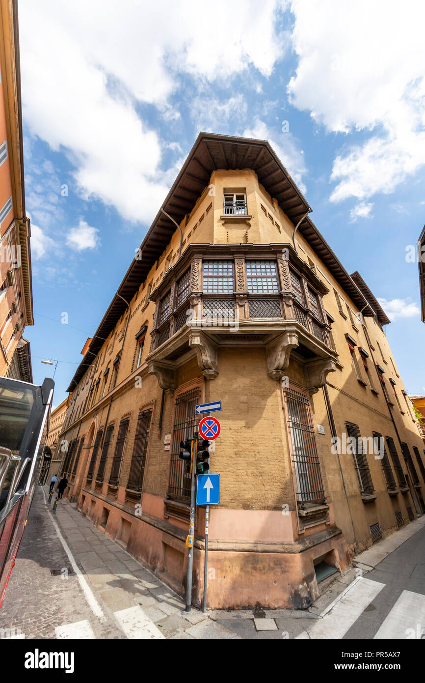 Historical style of porch veranda on a corner building, Bologna, Italy ...