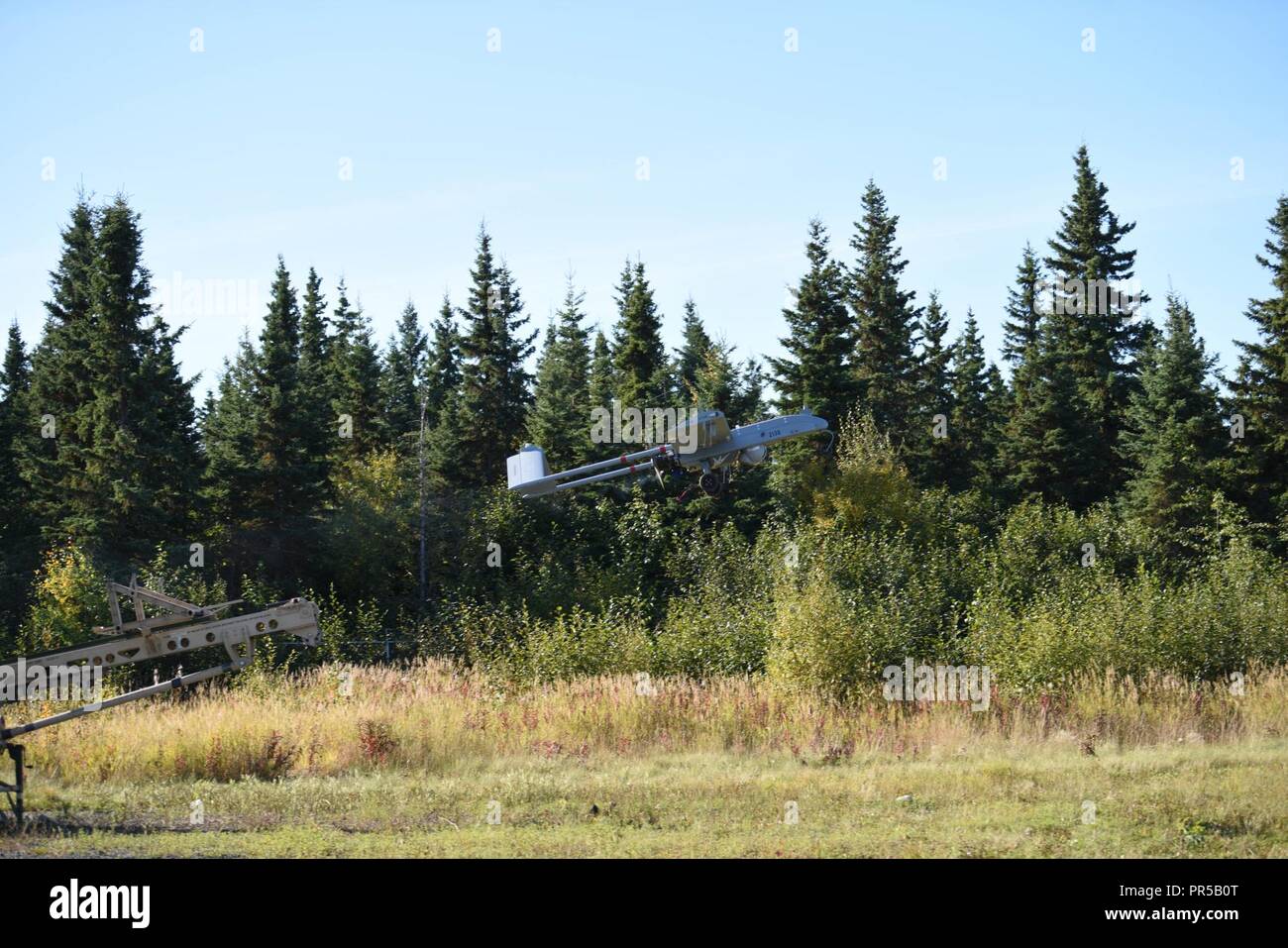 A U.S. Army RQ 7B Shadow 200 unmanned aerial vehicle is launched from a ...