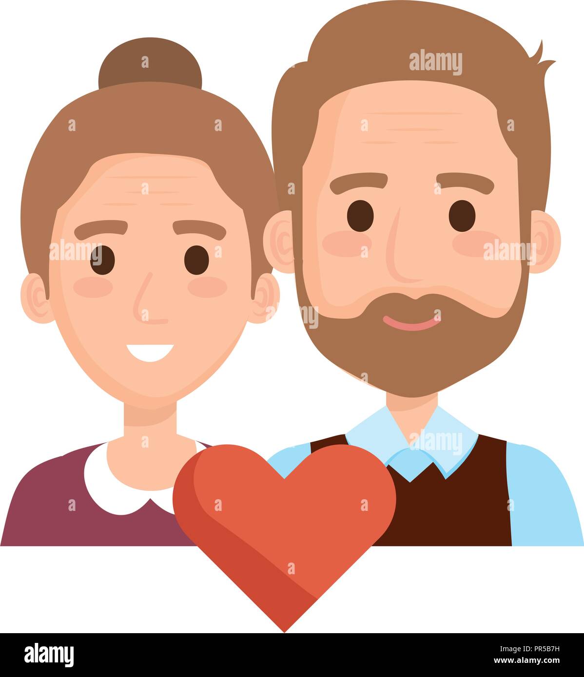 old couple lovers with heart avatars characters vector illustration ...