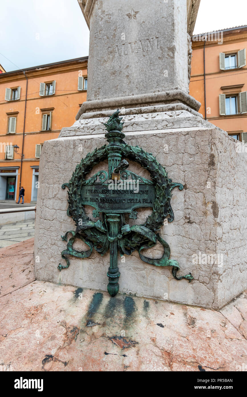 Commemorative statue to the Italian scientist Galvani, in the piazza ...