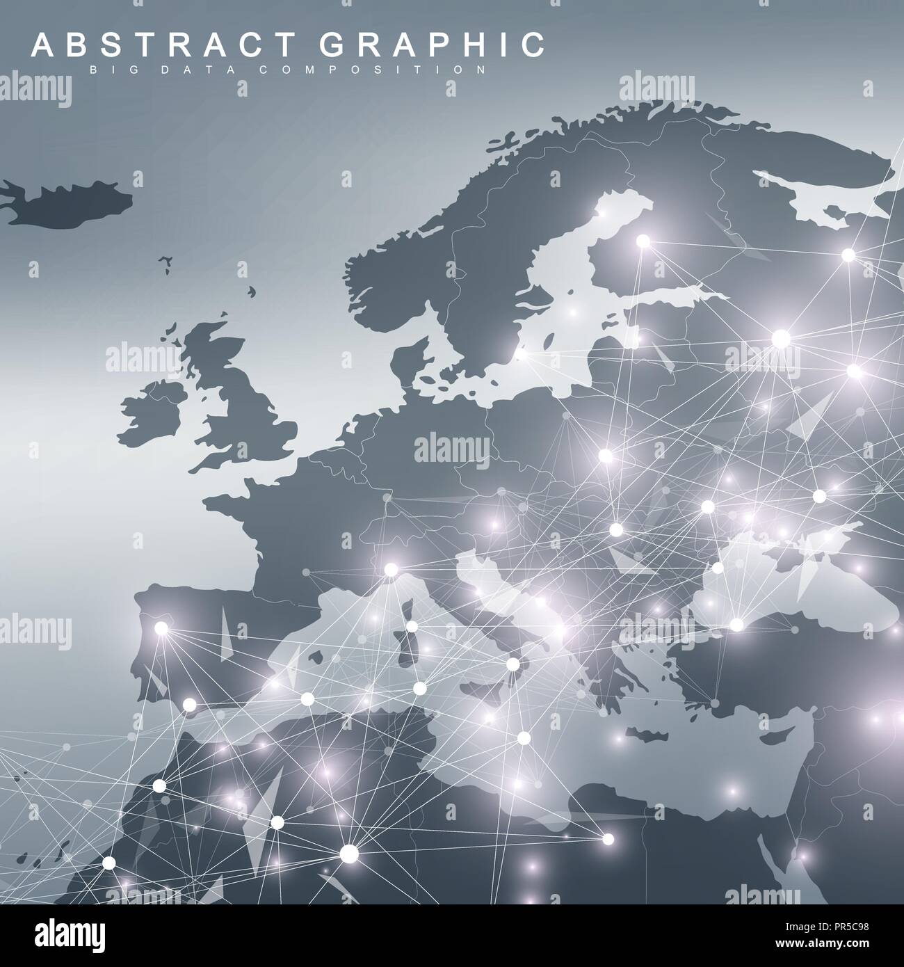Geometric graphic background communication with Europe Map. Big data ...