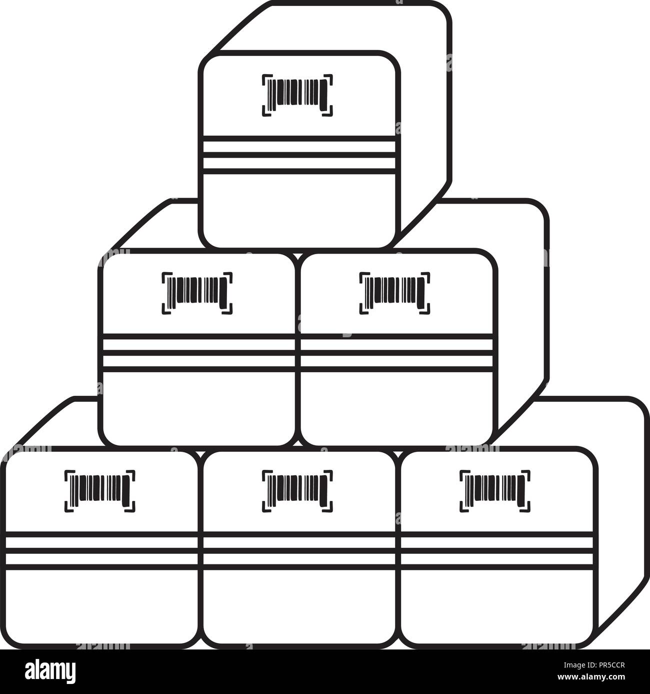 pile boxes carton with bars codes vector illustration design Stock ...