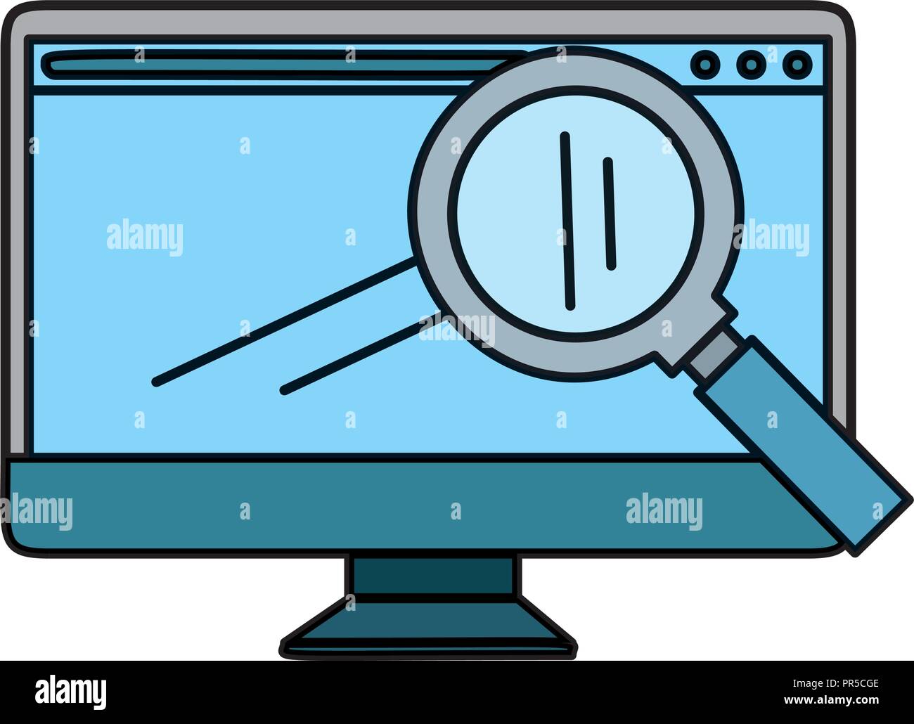 computer monitor with magnifying glass vector illustration design Stock ...