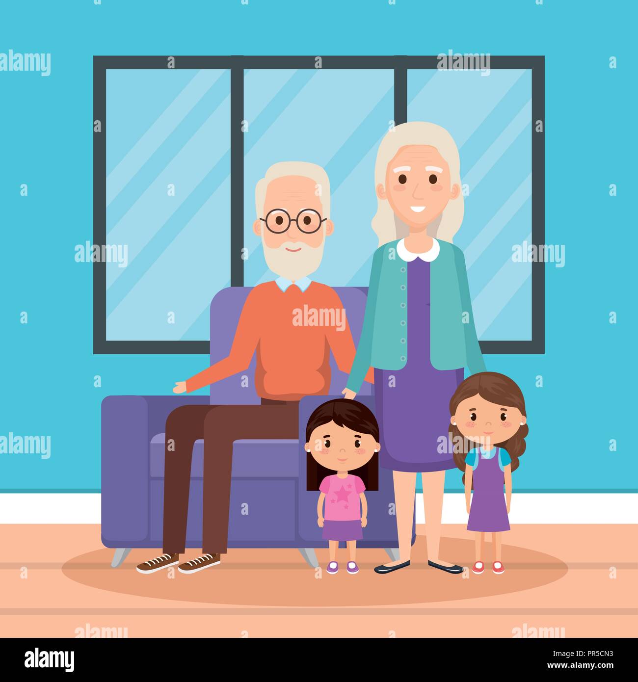 grandparents with granddaughters in house Stock Vector Image & Art - Alamy