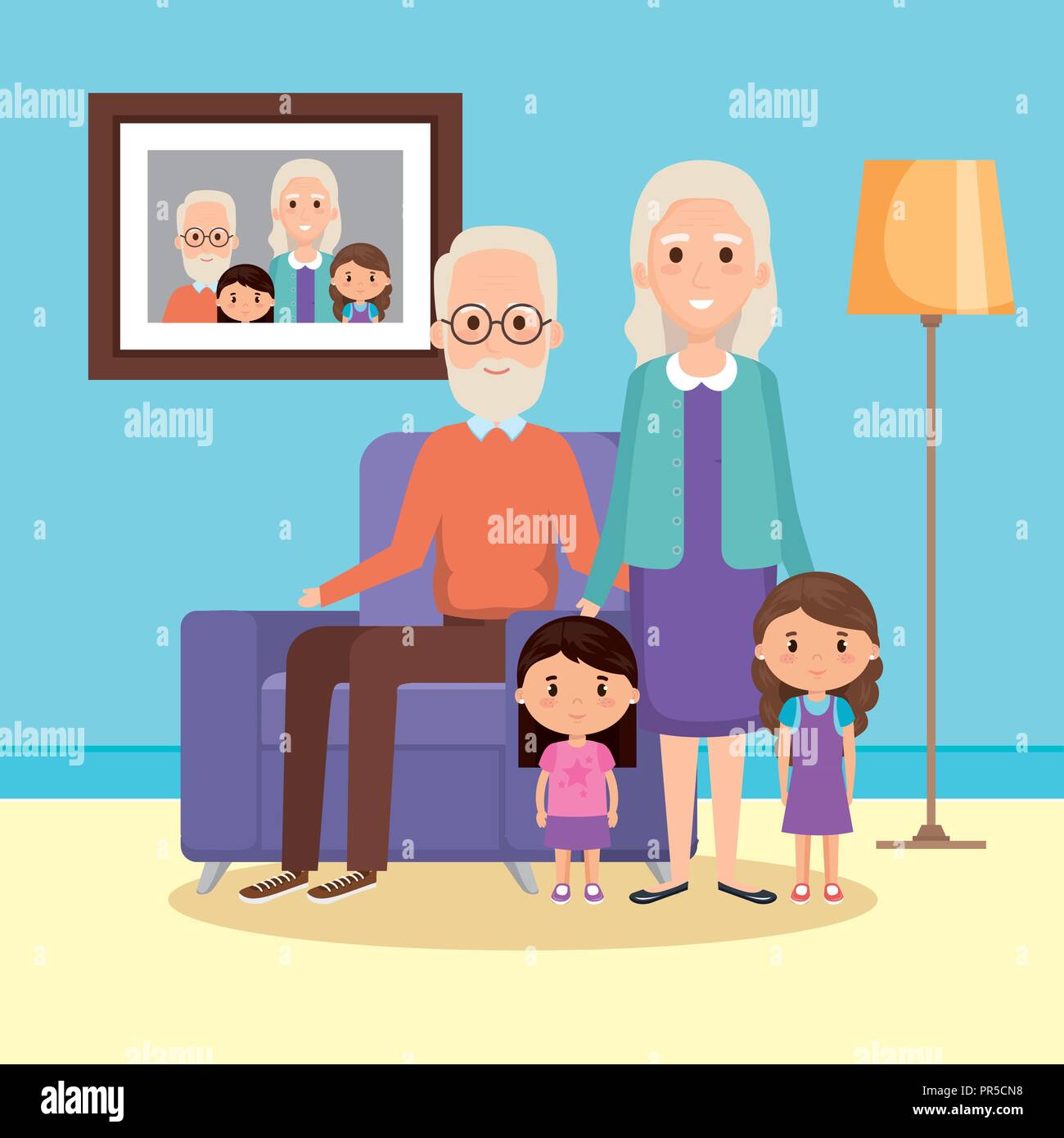 grandparents with granddaughters in house Stock Vector Image & Art - Alamy