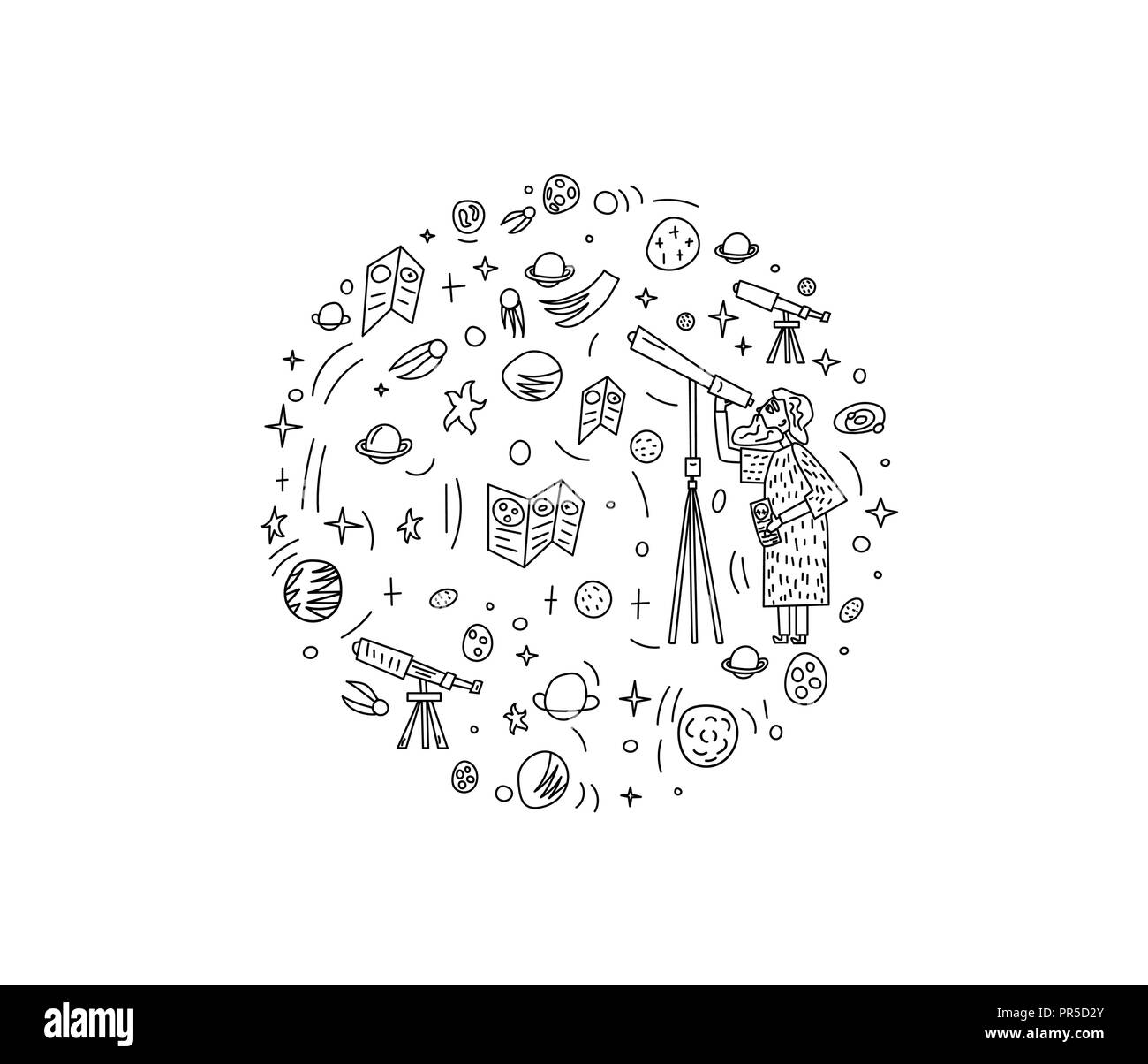 Vector circle design of astronomer and astronomic objects Stock Vector ...