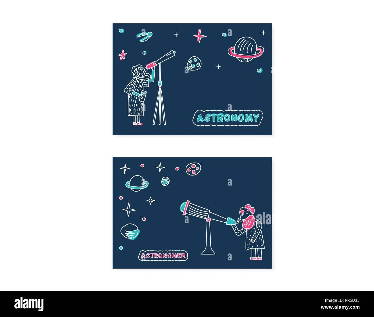 Astronom and Astronomy banners. Vector design of astronomic objects ...