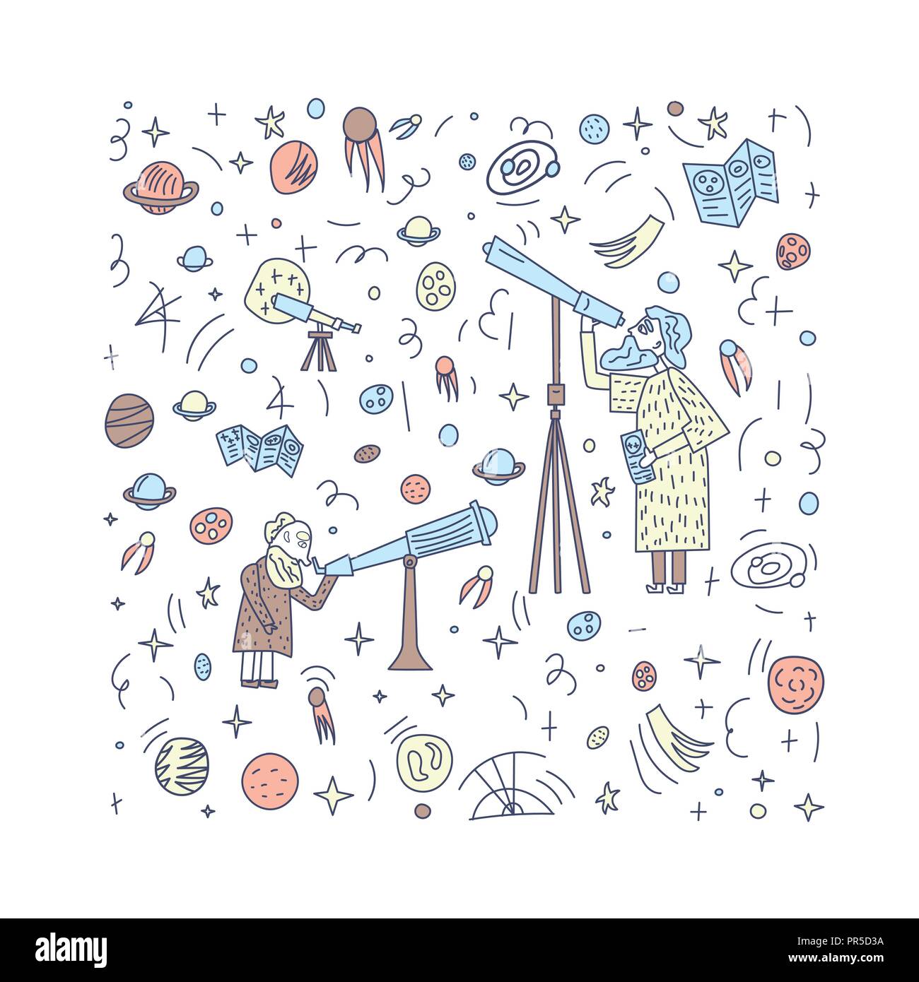 Old man looking through telescope Stock Vector Images - Alamy