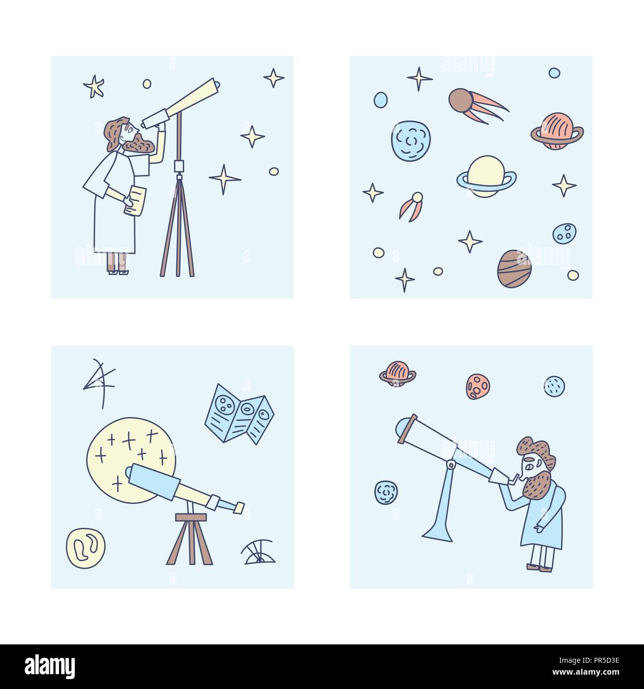 Vector set of design of astronomer and astronomic objects Stock Vector ...