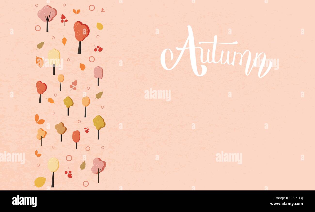 Autumn template. Handwritten lettering with trees decoration and ...
