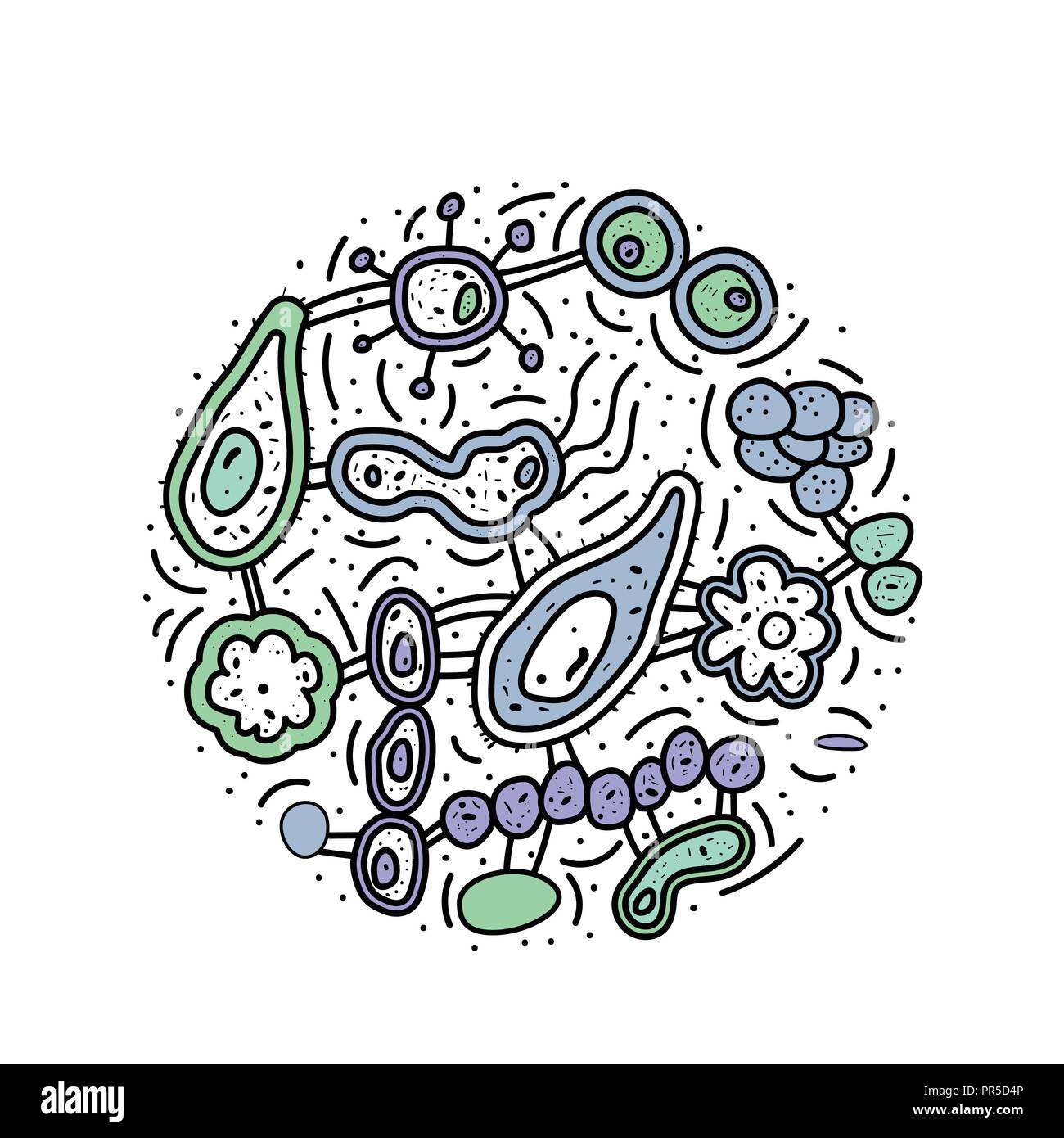 Bacteria cells set. Microorganism collection round composition. Vector ...