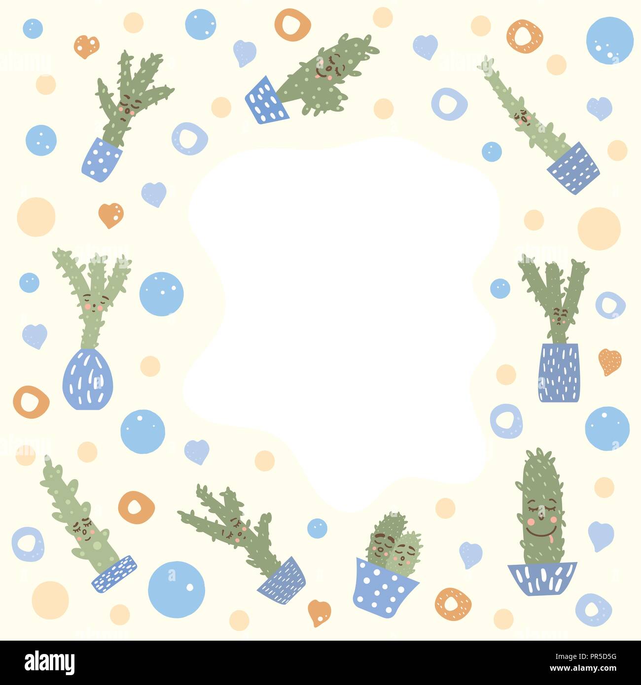 Vector cute cactus design banner with empty space for text. Hand drawn ...