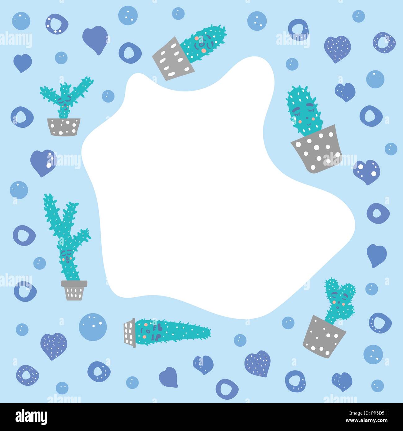 Vector cute cactus design banner with empty space for text. Hand drawn ...