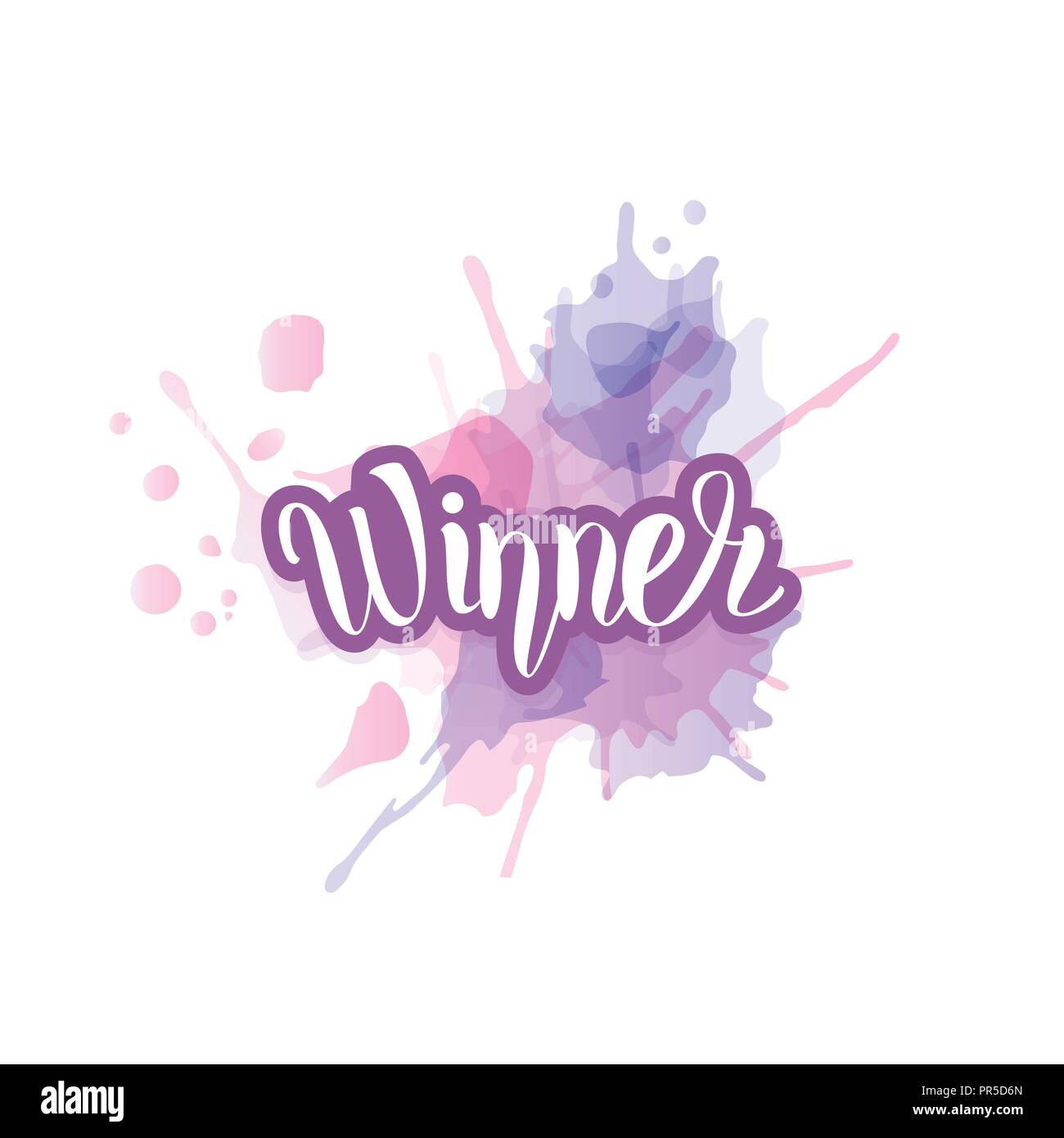 Winner sticker with watercolor splash blot. Winner lettering card for ...