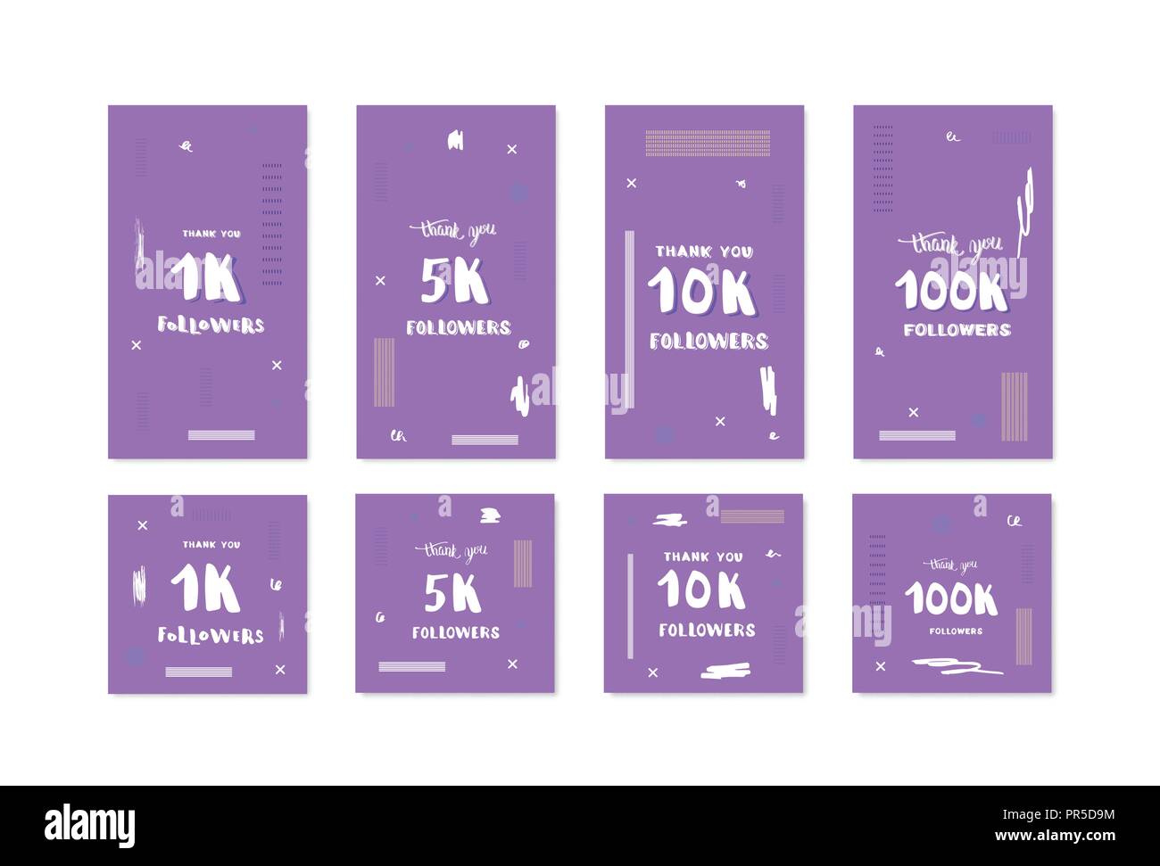 Set of banners for internet networks. 1K, 5K, 10K, 100K followers thank ...