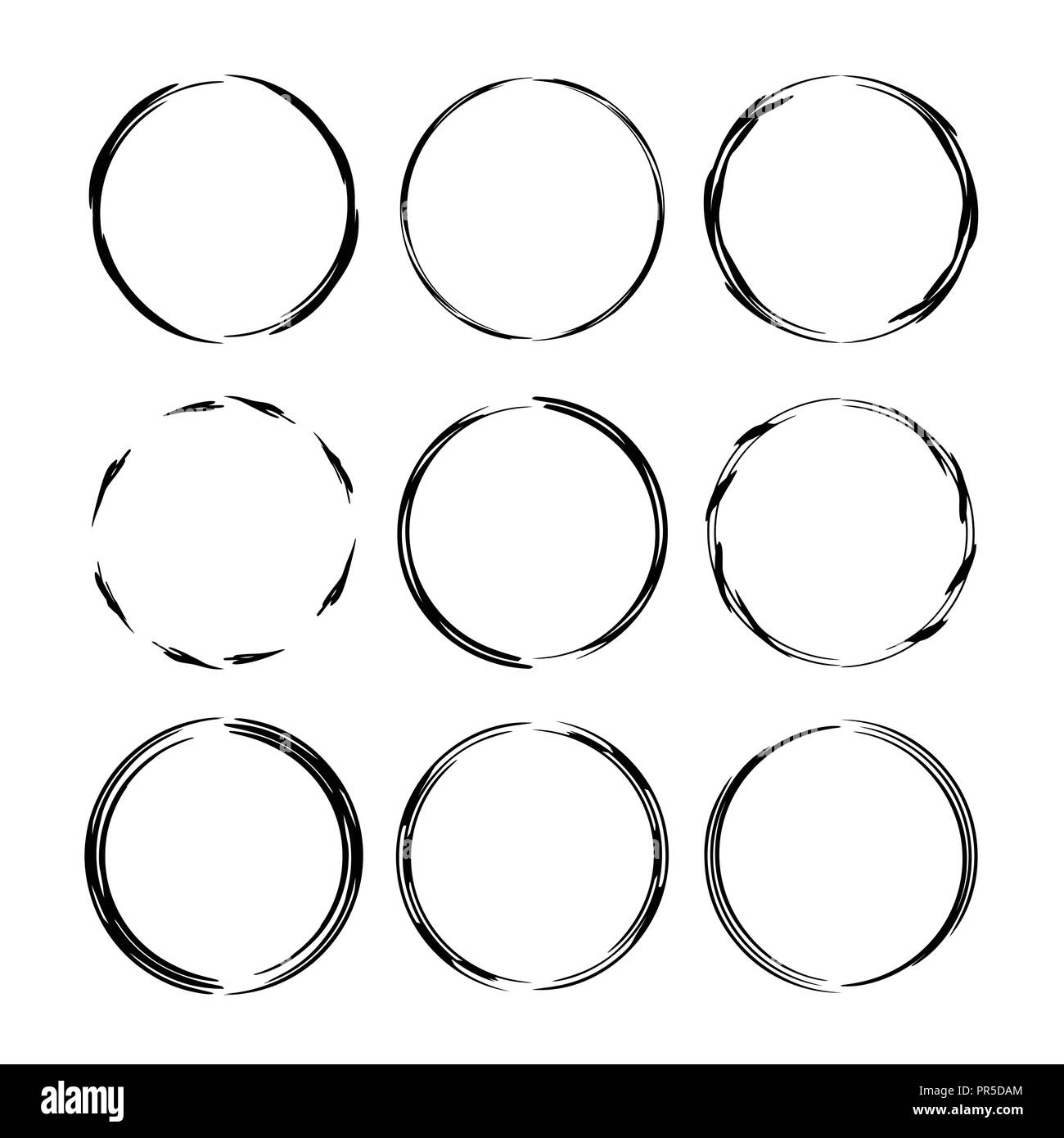 Set of round grunge frames. Empty circlular borders isolated. Vector ...