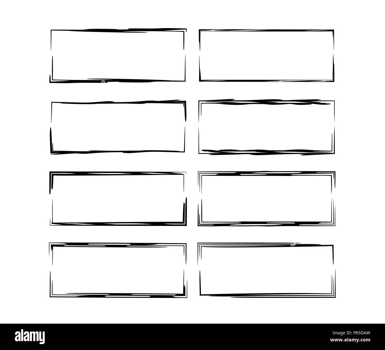 Set of black square grunge frames. Collection of geometric empty ...