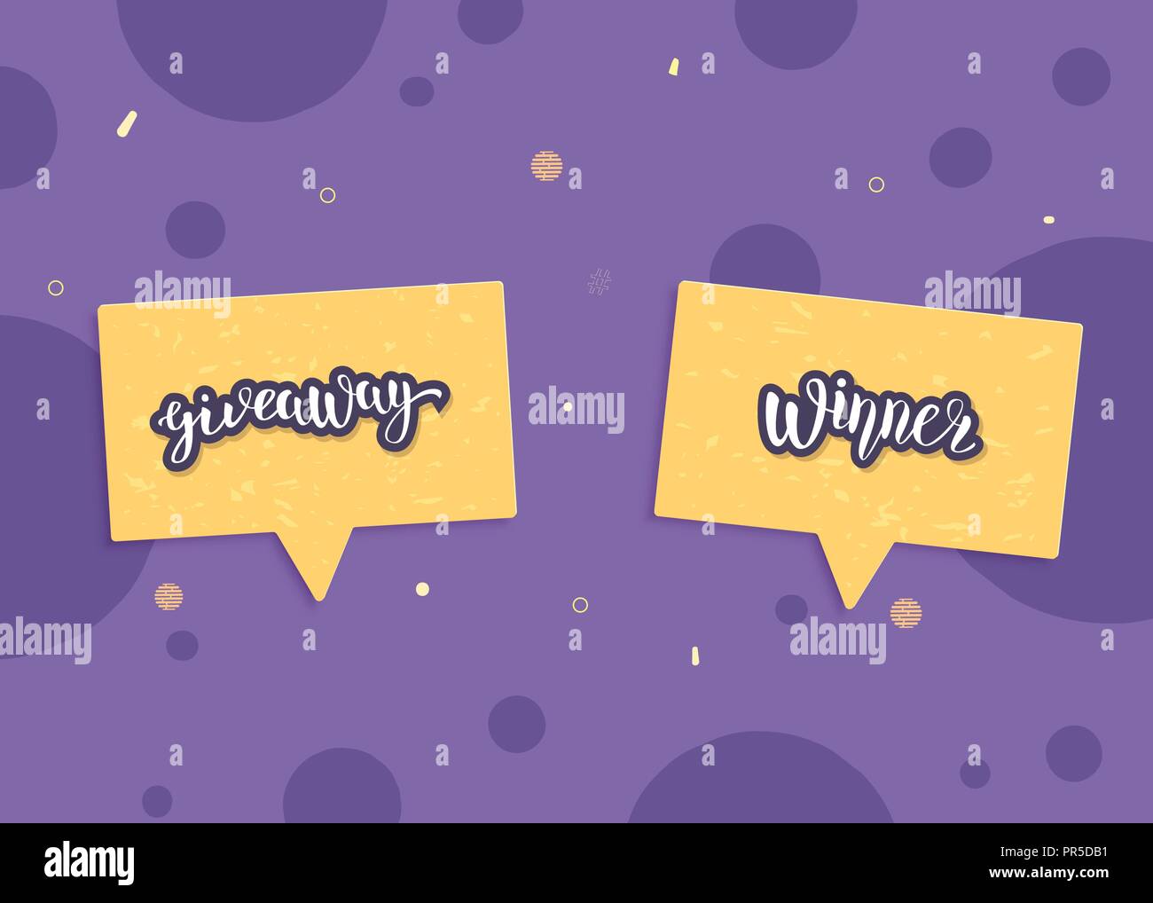 Giveaway and Winner banner. Handwritten lettering with speech bubble ...